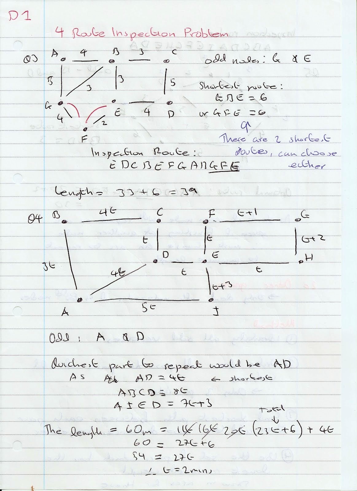 A Level Maths Notes: Decision Route Inspection Problem - Semi Eulerian ...
