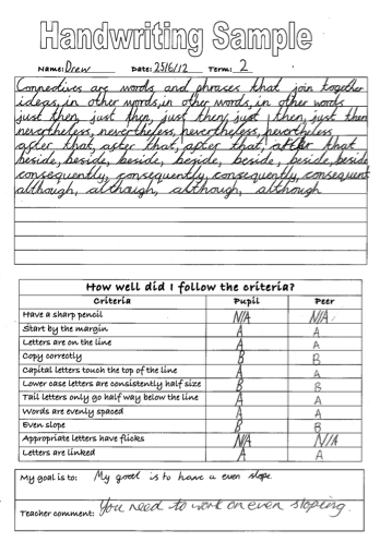 Drew's Learning Log: Handwriting Sample