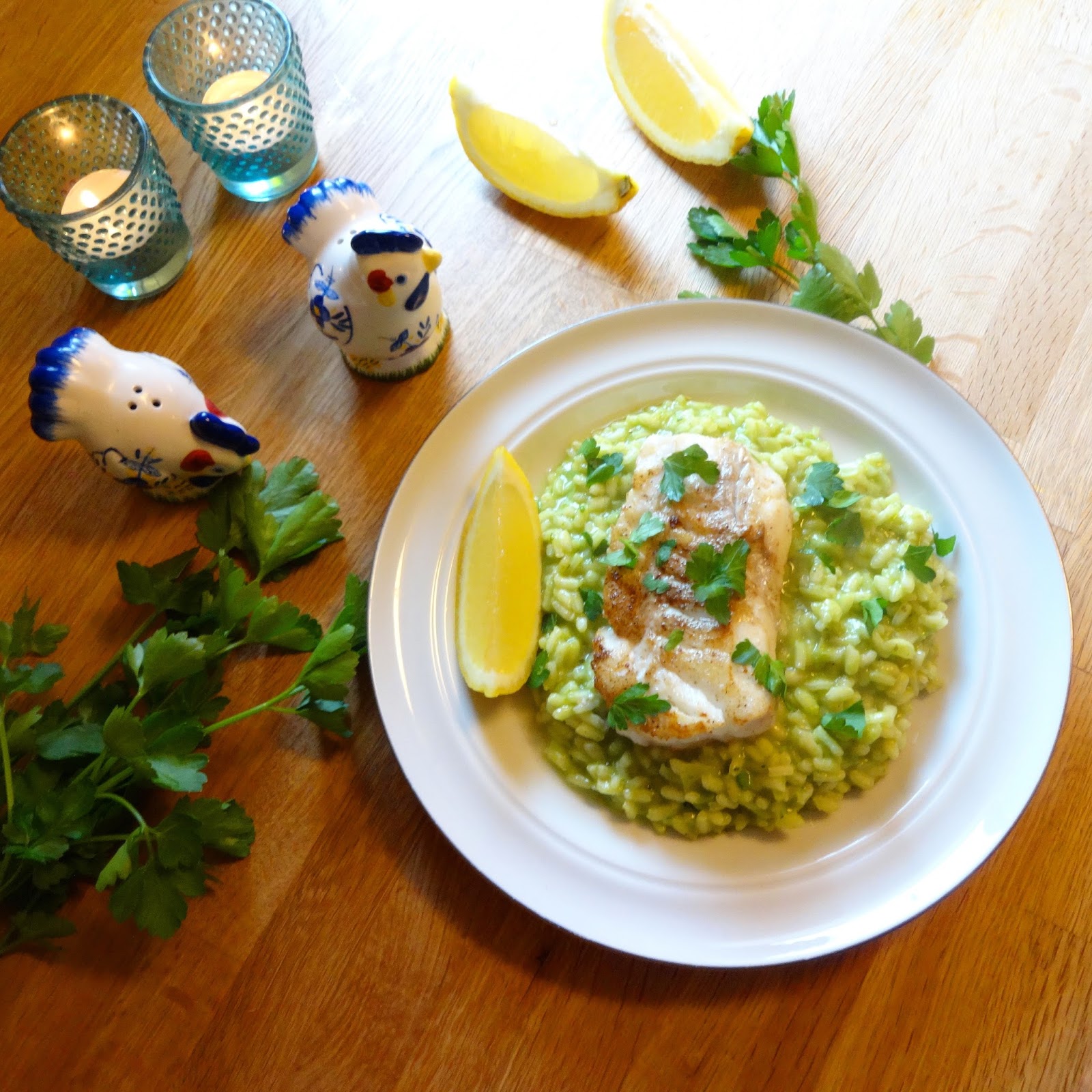 Edels Mat : Grønn risotto med pannestekt torsk