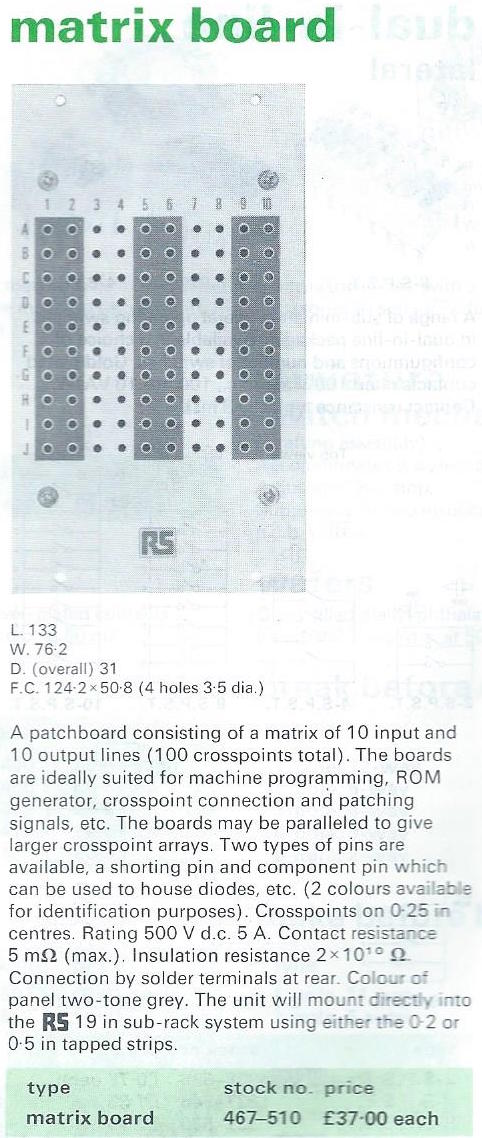 Sealectro Programming Devices: RS Components 10x10 Matrix and Shorting ...