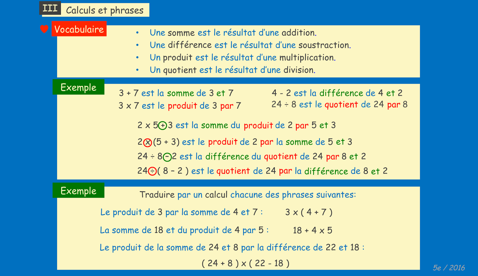 Cours de Maths / 5e 2016