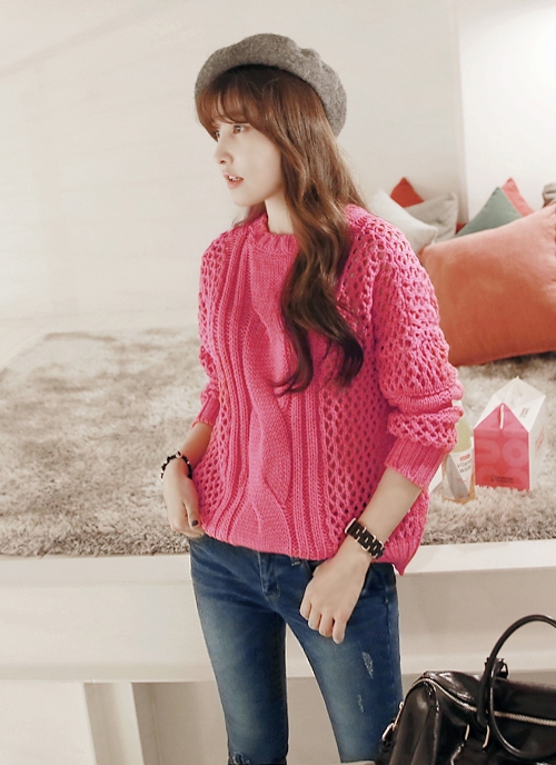 [Miamasvin] Cable Knit Sweater with Open Knit Panels | KSTYLICK ...