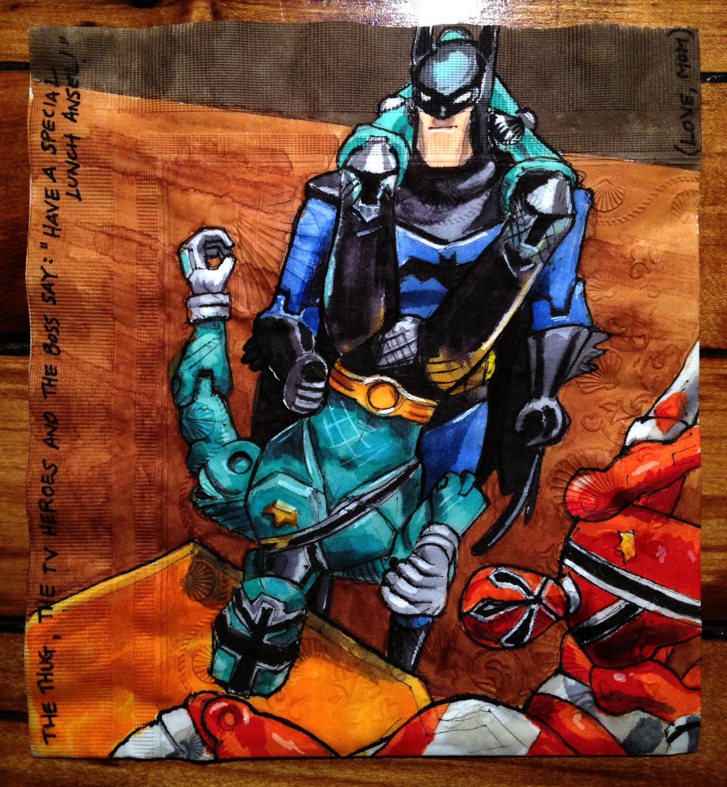 Daily Napkins: Power Ranger and Batman Action Figures