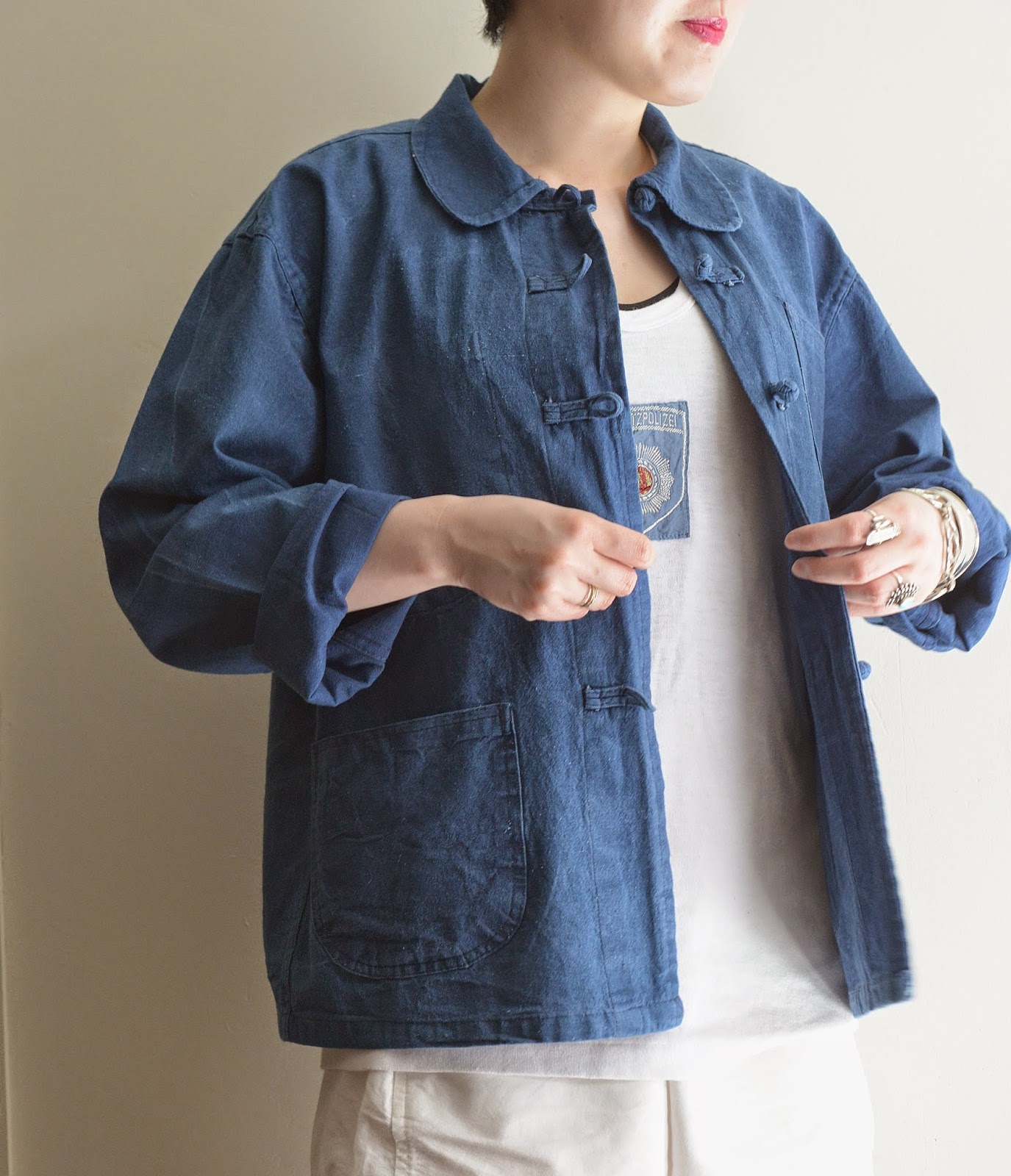 encore: french work china type jacket ゛indigo cotton"