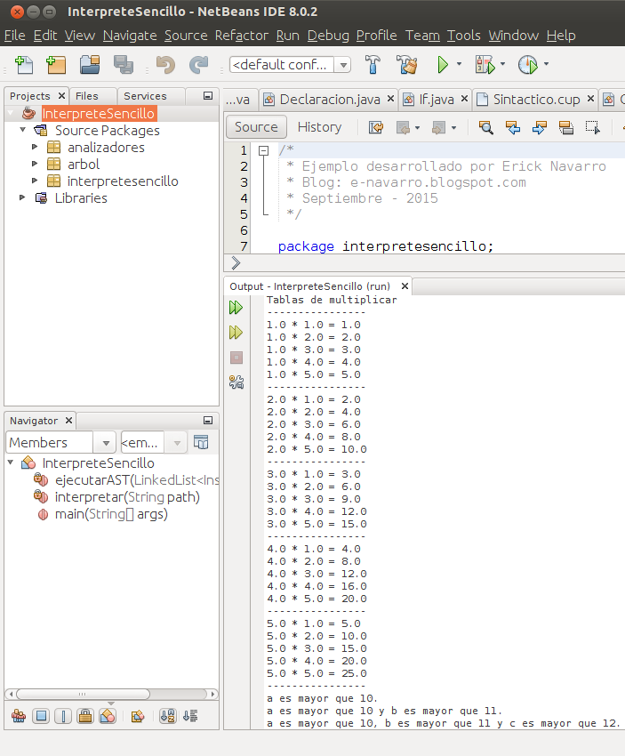 Erick Navarro's Blog: Intérprete sencillo utilizando Java, Jlex y Cup