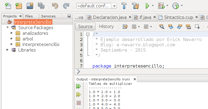Erick Navarro's Blog: Intérprete sencillo utilizando Java, Jlex y Cup