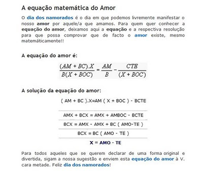 Blog da turma "Serviço de Mesa": Equação matemática do amor