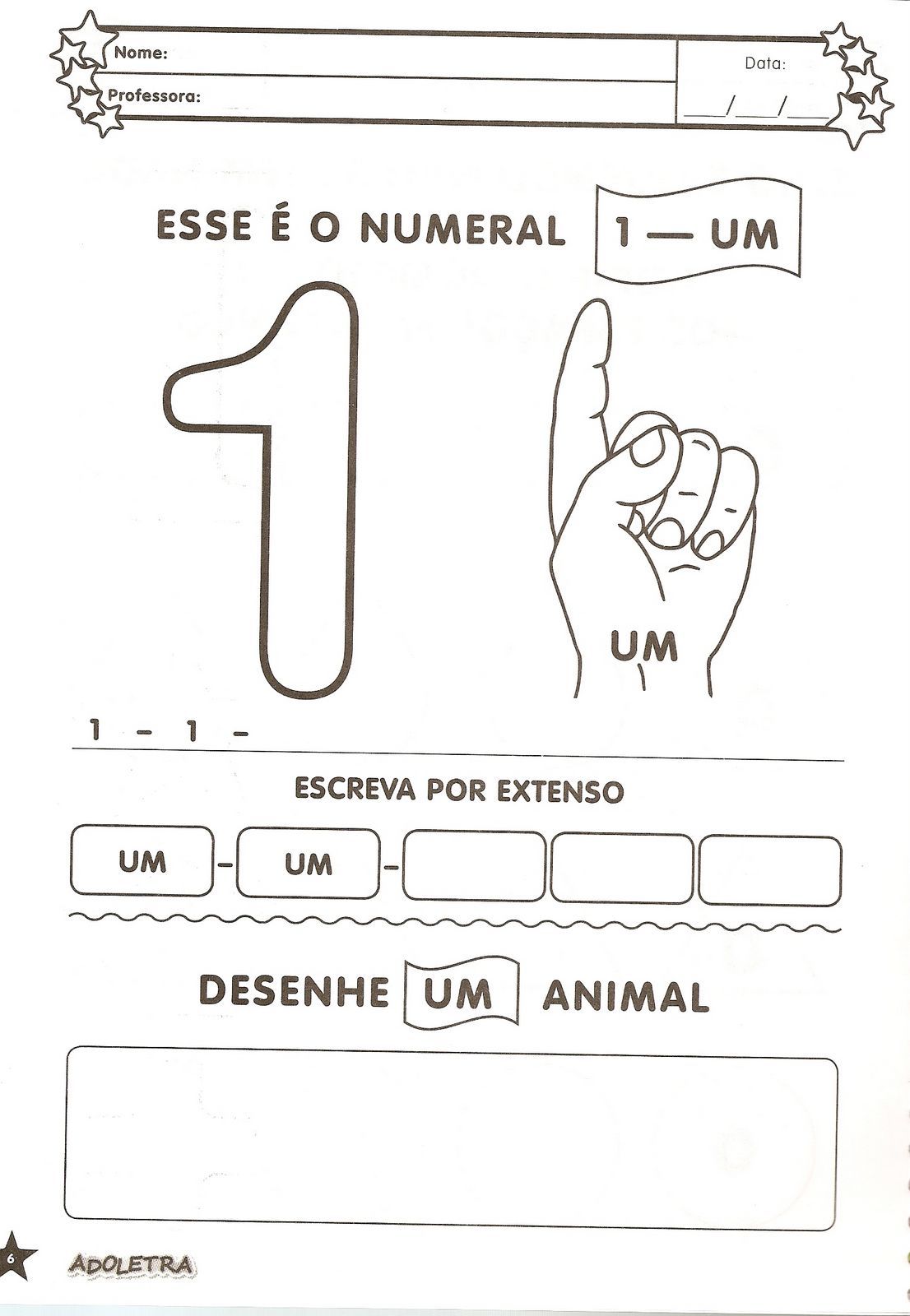 Paraíso da Alfabetização: Numerais de 1 a 5