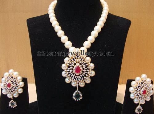 Very Pretty Diamond Pearls Locket - Jewellery Designs