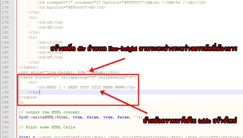 PHP TCPDF วิธีใช้ CSS กำหนดระยะห่างระหว่างบรรทัด