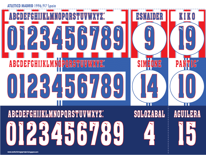 Football teams shirt and kits fan: Font Atletico Madrid 1996-97