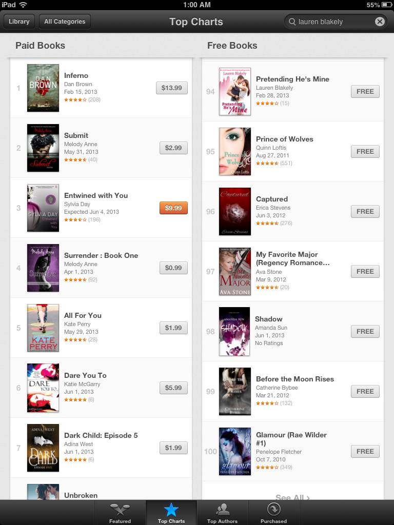 Apple iBookstore love in Australia and New Zealand!! - Lauren Blakely