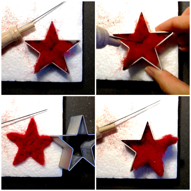 schaeresteipapier: 3x3 Sterne - mit Nadel filzen