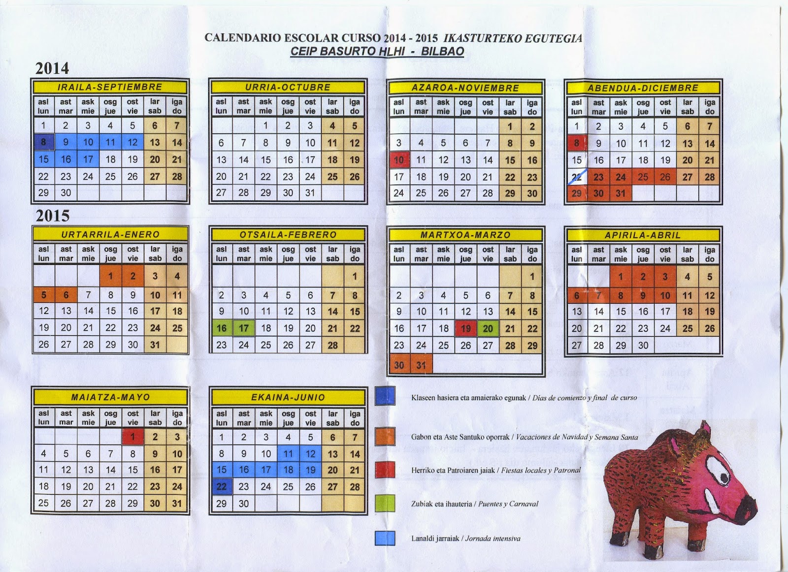 Calendario Escolar 2014-2015/2014-2015 Ikasturteko egutegia