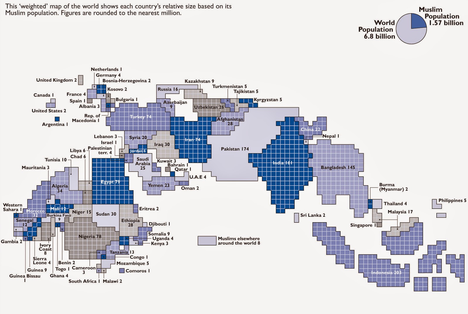 Weighted Muslim populations around the world - Vivid Maps