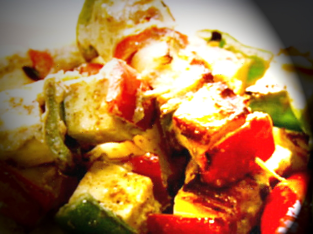 Paneer and vegetable skewers