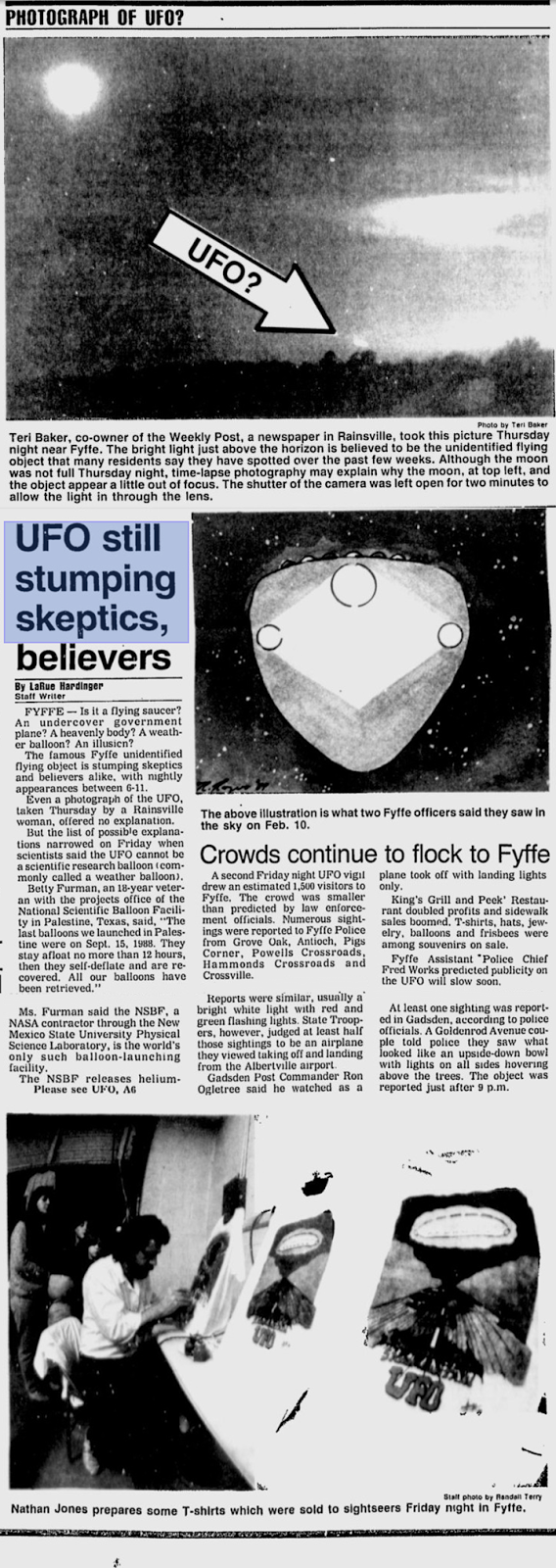 UFOs over Fyffe, Alabama 1989