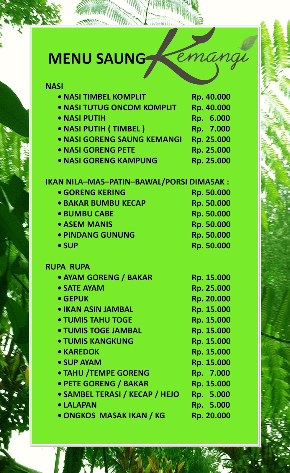 Menu Saung Kemangi "cipaku garden hotel" - Cip_Hot