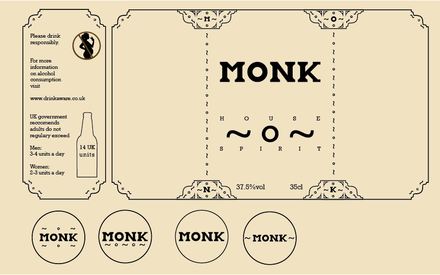 Design Practice: MONK - Bottle label / designing for alcoholic products