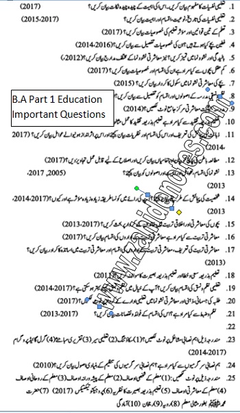 BA part 1 3rd year Education Guess Paper 2021 - Zahid Notes