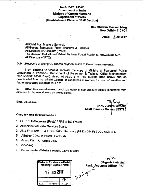 All India Postal Employees Union, Group-C, Odisha Circle: Recovery of ...