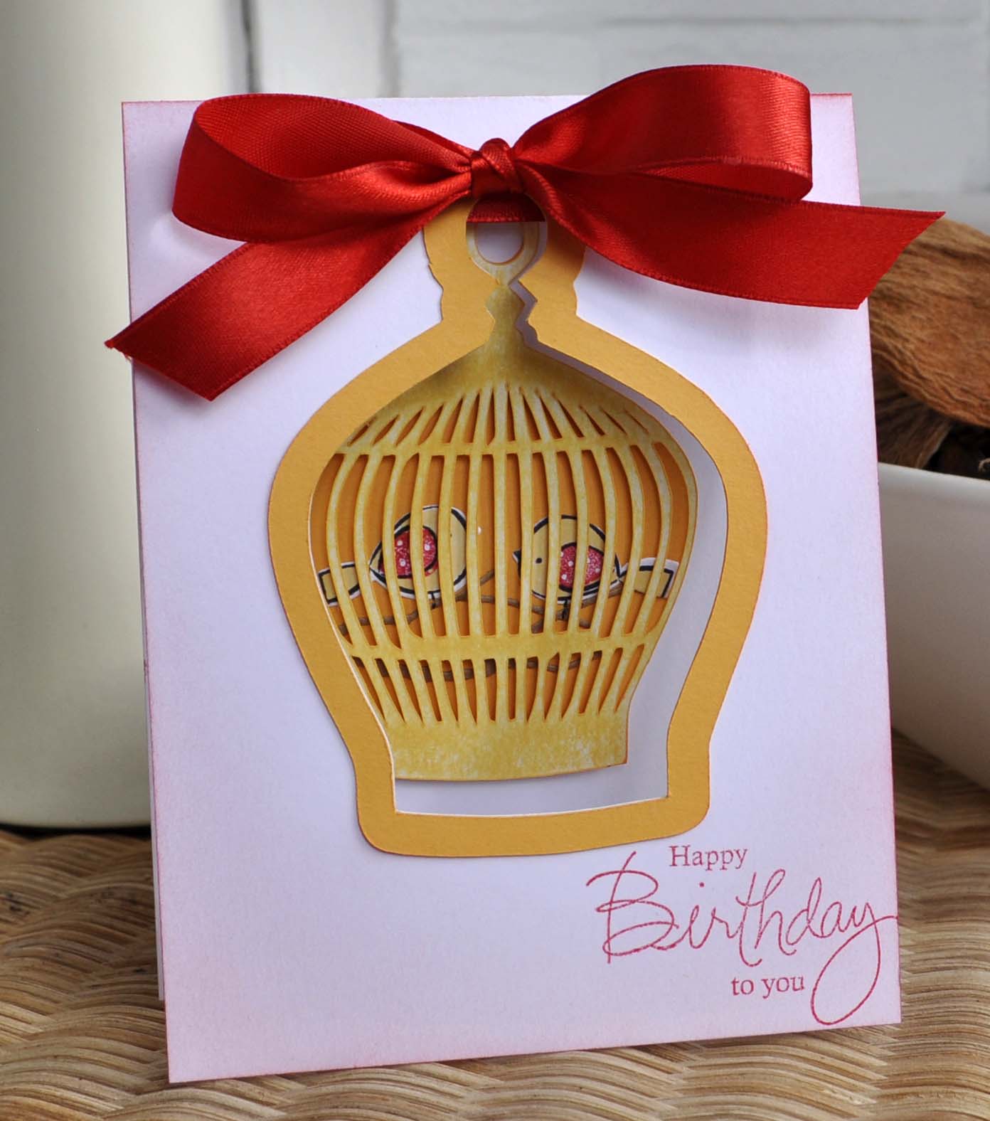 Inky Fingers: Silhouette Cameo Birdcage birthday card