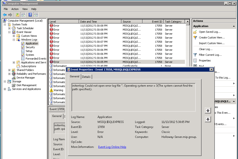 MSSQL Startup Error code 17058 MSSQL Startup Error code 17058