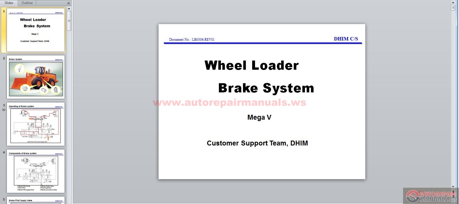 Auto Repair Manuals: Doosan Mega V Wheel Loader Brake System Service ...