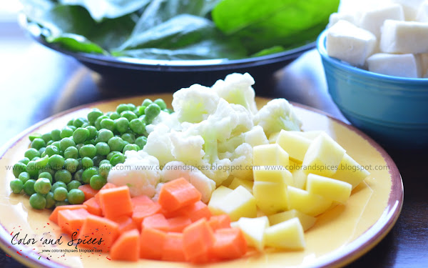 Color and Spices: Veg-saagwala...assorted veggies in spinach gravy