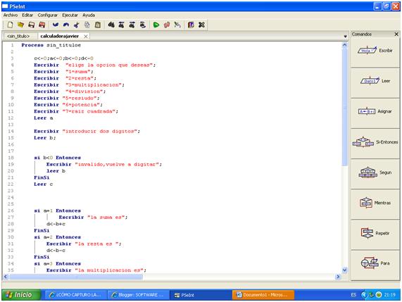 SOTWARE Y SISTEMAS: calculadora con PSEINT