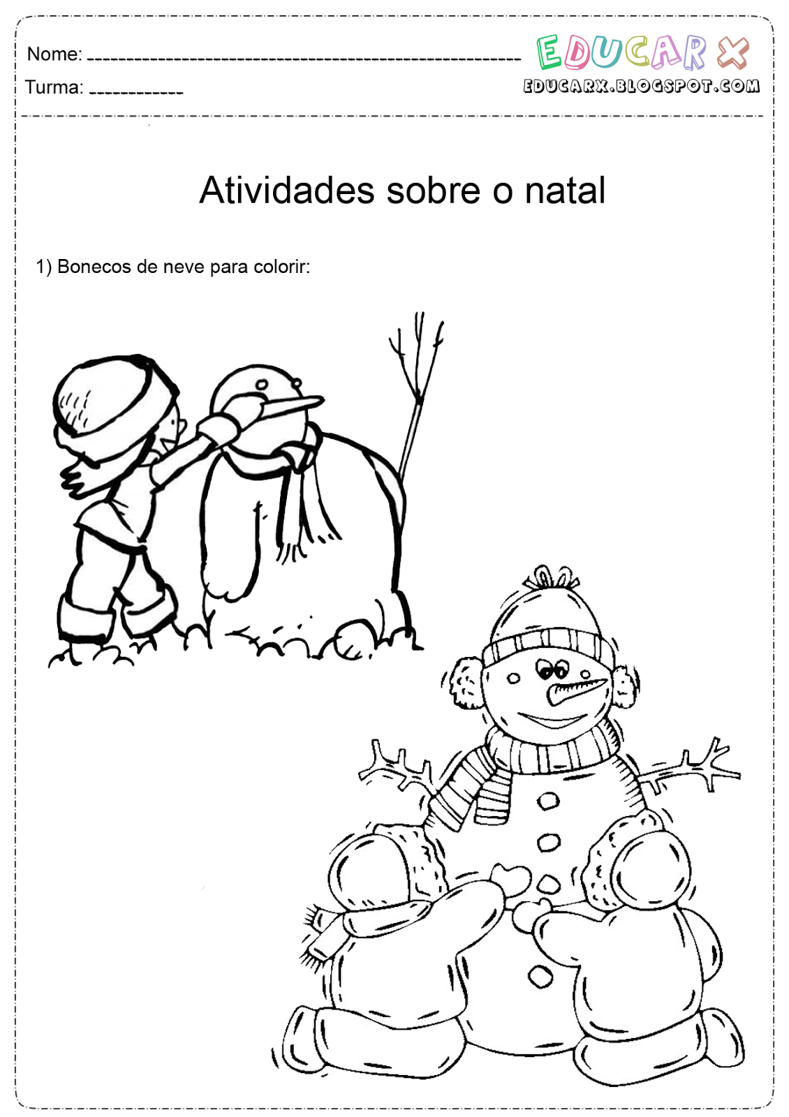 Bonecos de neve de natal para colorir e imprimir - Diy Feltro