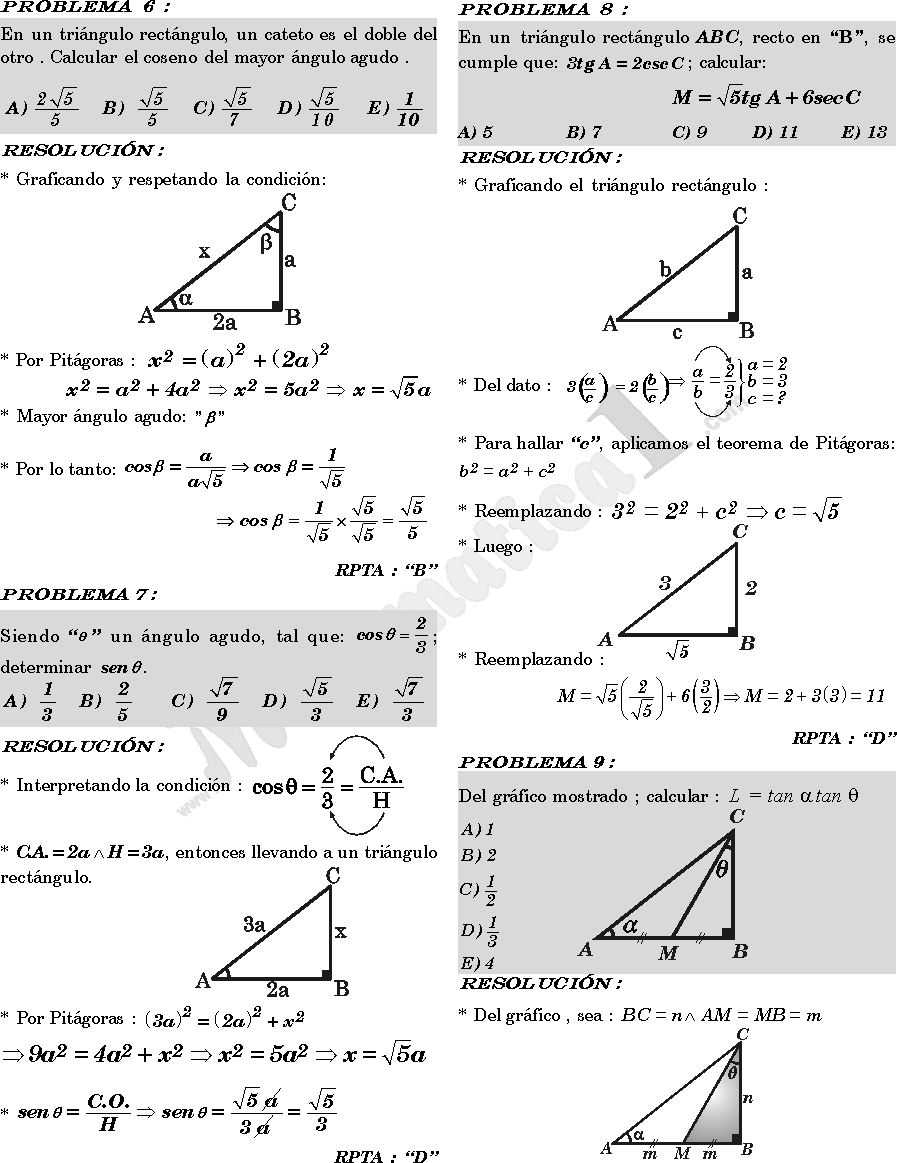 SENO , COSENO , TANGENTE , COTANGENTE , SECANTE Y COSECANTE EN UN TRIANGULO RECTANGULO PROBLEMAS ...