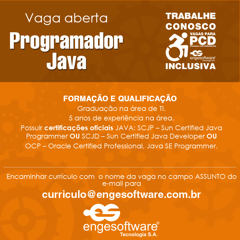 Emprego para Programador Java e PCD - 30.05.18