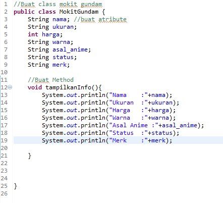 Program pengenalan Class ,Objek, Method pada OOP Java