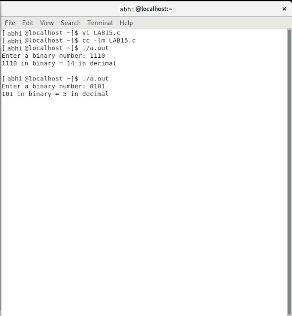 VTU CSE LABS: CPL 15 - BINARY TO DECIMAL CONVERSION