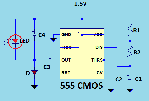 1.5V LED flasher by 555 timer IC | simple electronics