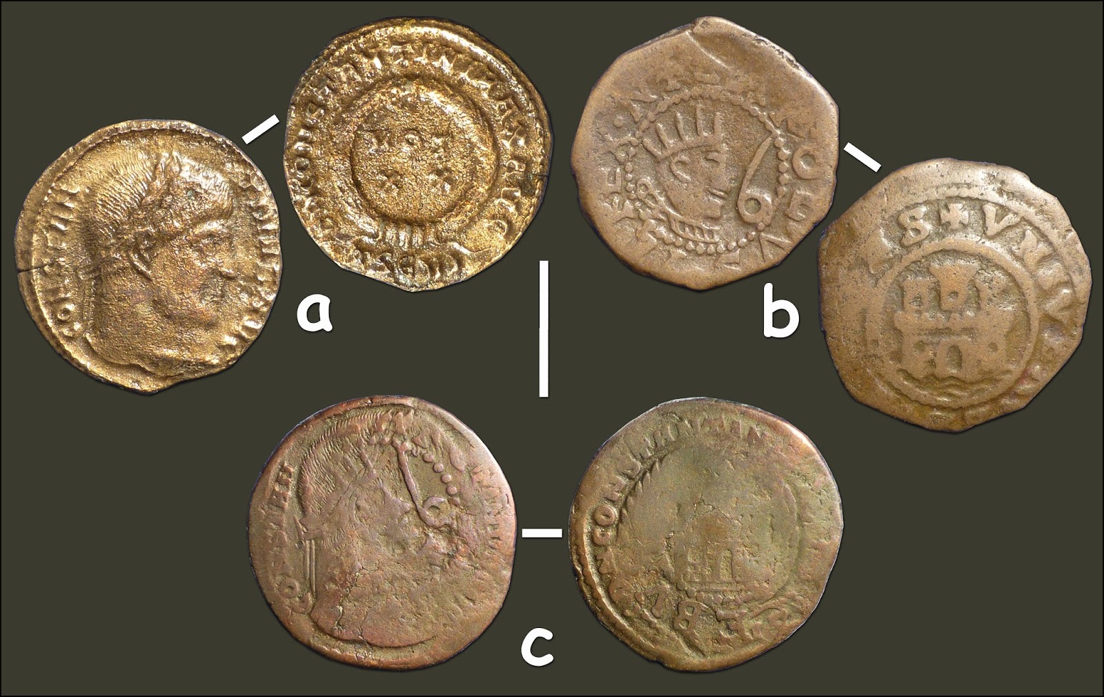 numisarchives: Follis de Constantino I (s. IV d.C.) reacuñado y ...