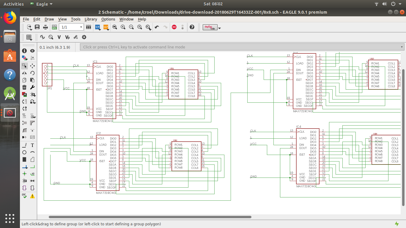 EAGLE, Download Skematik Dot Matrix 8x8 max7219