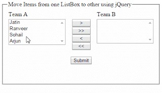 JQUERY TO MOVE ITEMS FROM ONE LISTBOX TO ANOTHER IN ASP.NET C# - santanu web