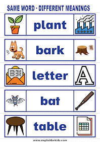 English for Kids Step by Step: Vocabulary Cards: Same Word - Different ...