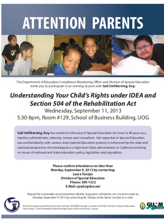 Guam Interagency Coordinating Council Parent Network: IDEA and Section ...
