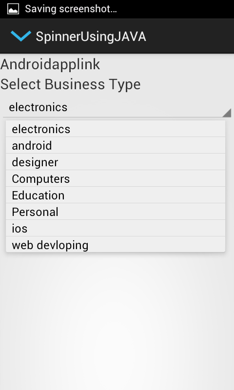 Spinner example Using JAVA programming in android