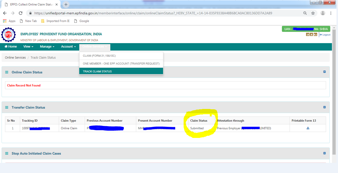 Online PF Transfer from Previous Employer to Current Employer (One ...