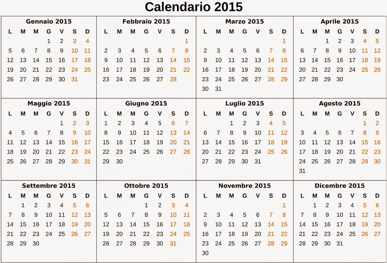 Calendario : Calendario 2015 annuale