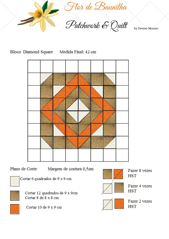 Flor de Baunilha Patchwork : Tutorial do Bloco Diamond Square