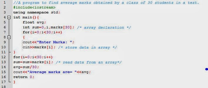 Programming Chunks A C Program To Find Average Marks Obtained By A 3145