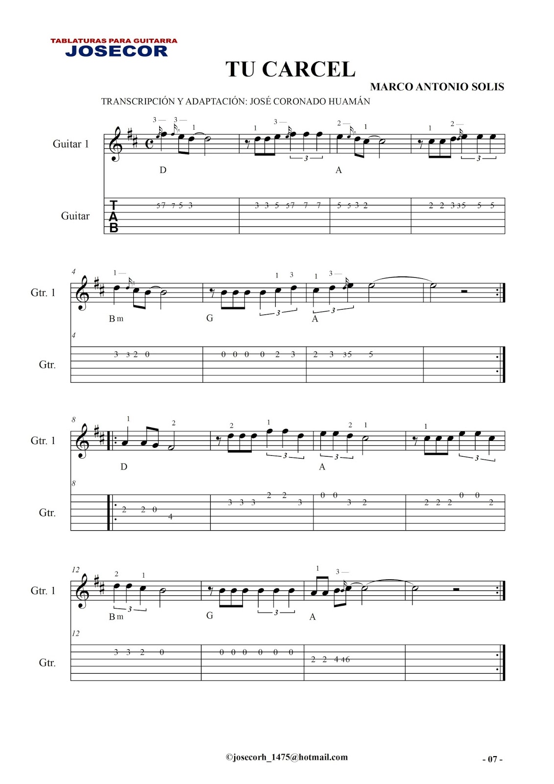 MÚSICA Y PARTITURAS JOSECOR: TU CARCEL (Enanitos Verdes)