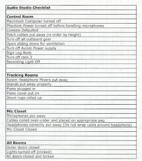 DMC Audio: Audio Studio Checklist