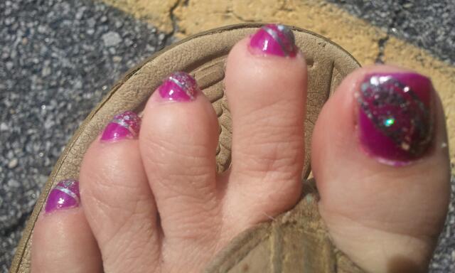 Glittery Fingers & Sparkling Toes: Purple & Silver Pedicure
