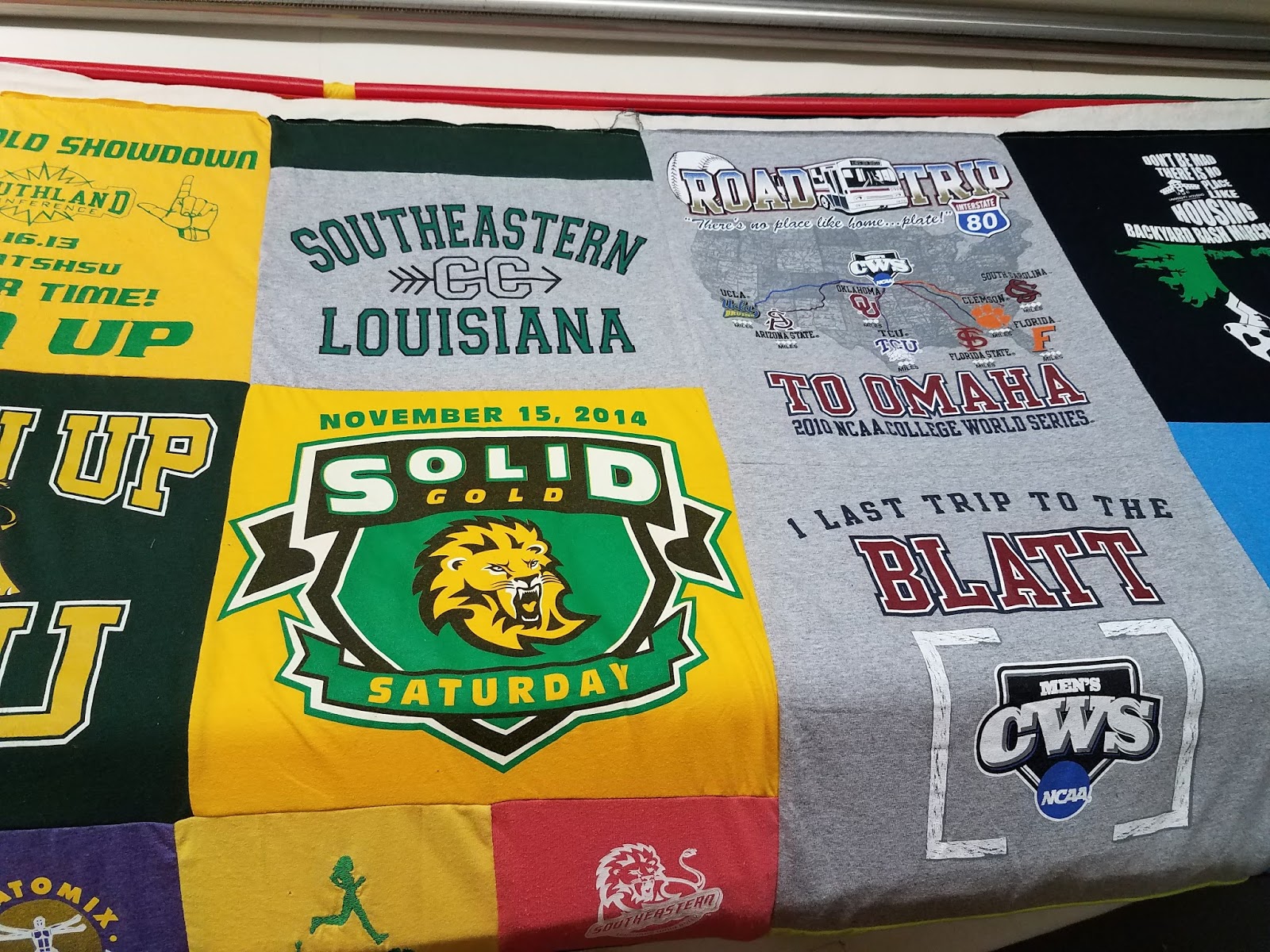 Fleur de Lis Quilts and Accessories: SLU tee-shirt quilt finish